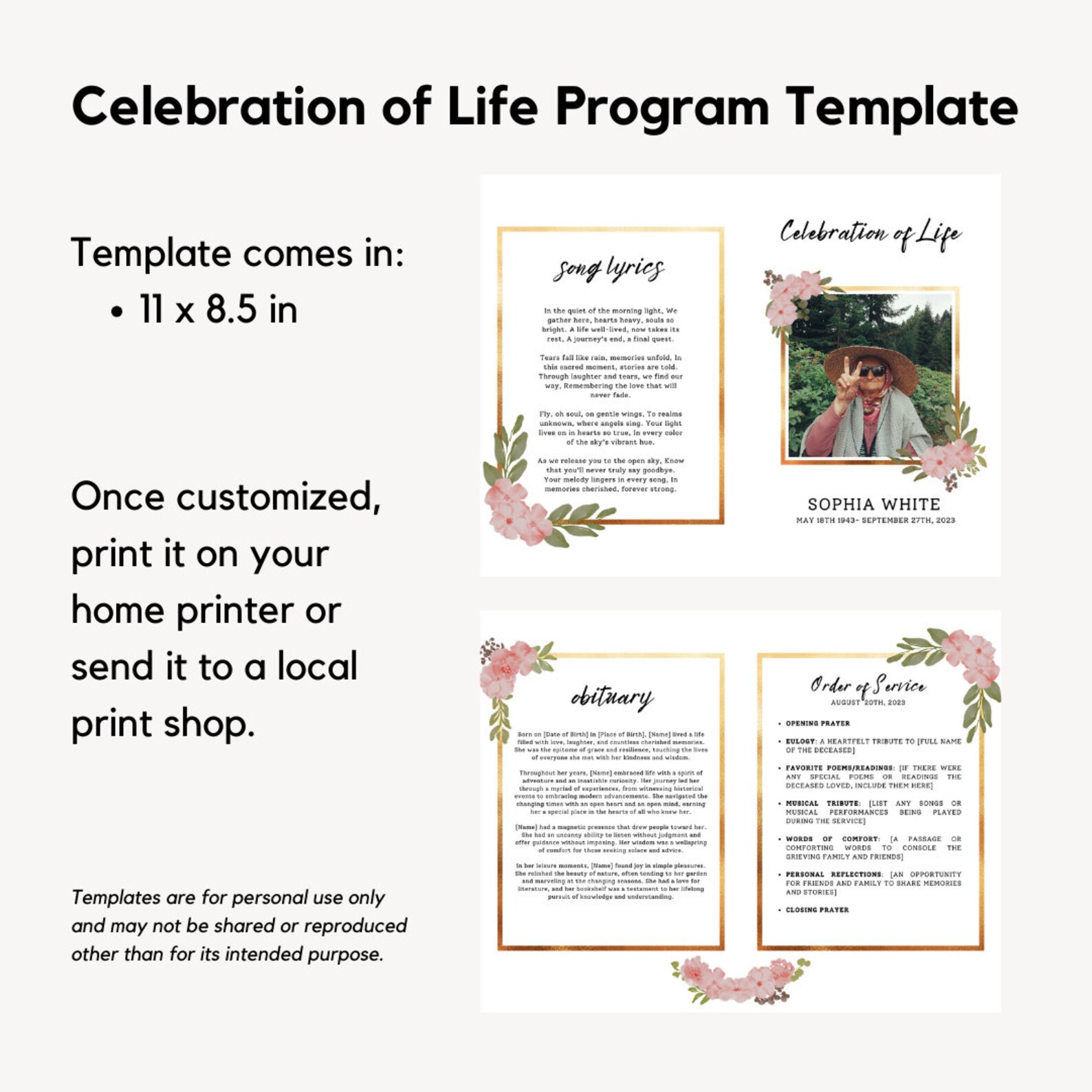 Celebration of Life Program Template | Funeral Program Template ...