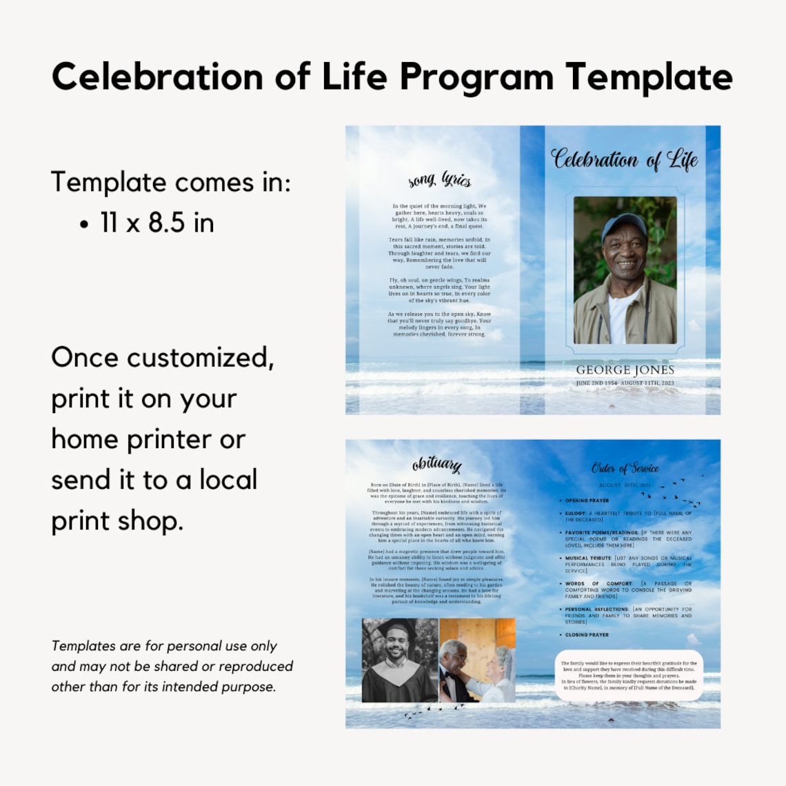 Celebration of Life Program Template | Funeral Program Template ...