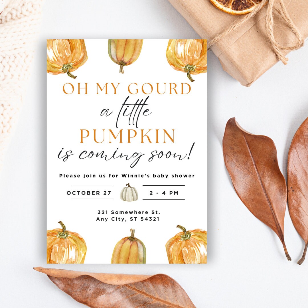 Oh My Gourd Little Pumpkin on the Way Fall Baby Shower Invitation Canva ...