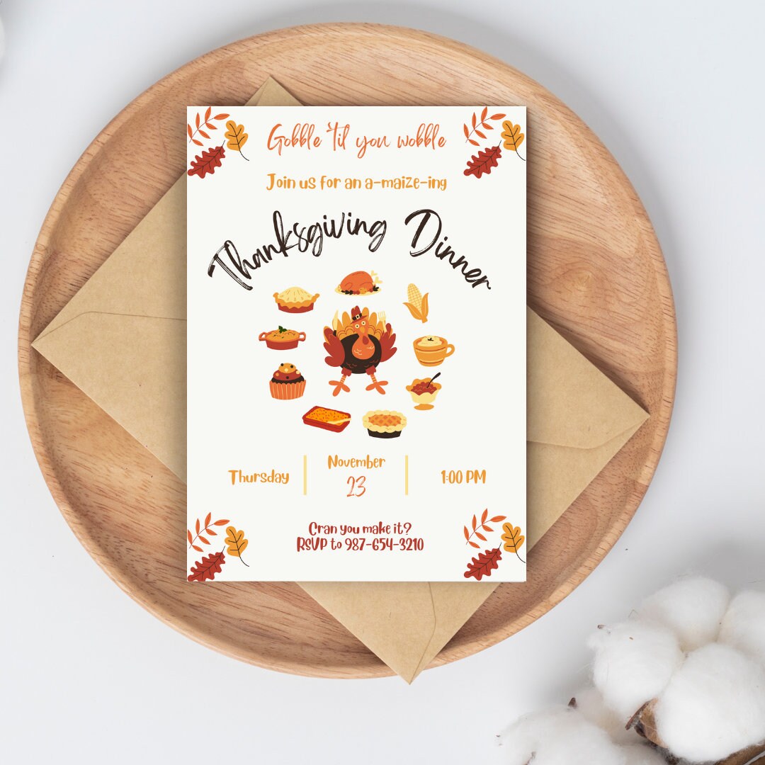 Thanksgiving Dinner Invitation Canva Template With Punny - Etsy