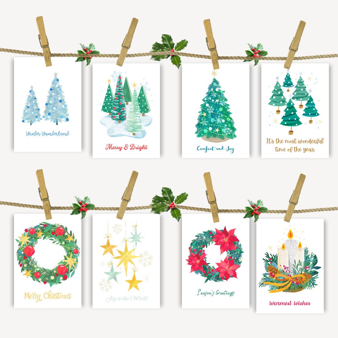 16 Print at Home Christmas Cards Printable Xmas Cards - Etsy