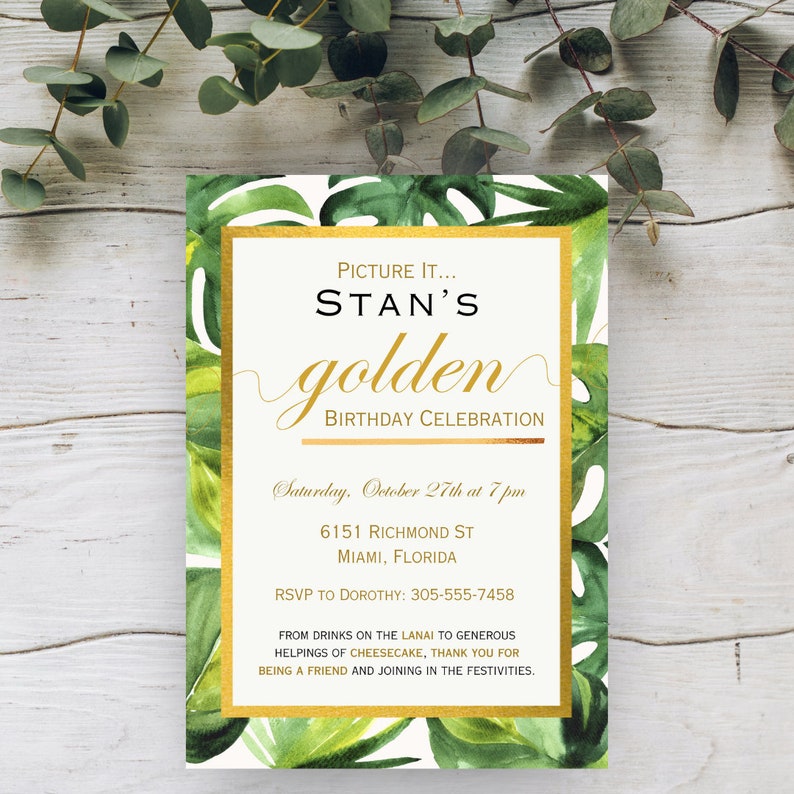 Golden Birthday Celebration Invitation Template | Golden Girls ...