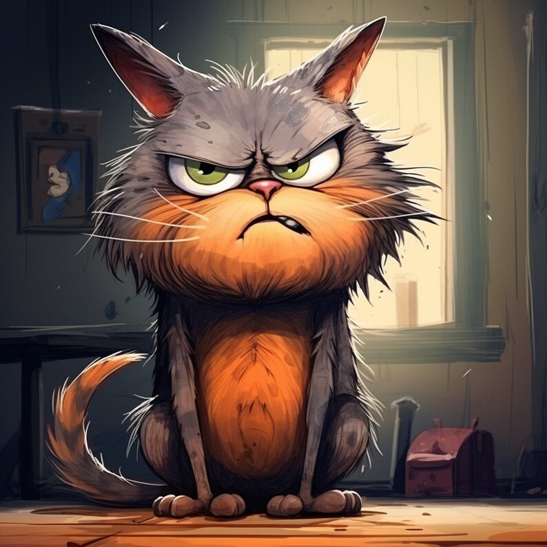 Set of 4 Cartoon Grumpy Cat Prints Art Print Downloadable Art - Etsy