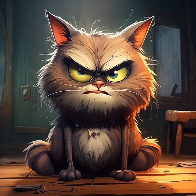 Set of 4 Cartoon Grumpy Cat Prints Art Print Downloadable Art - Etsy