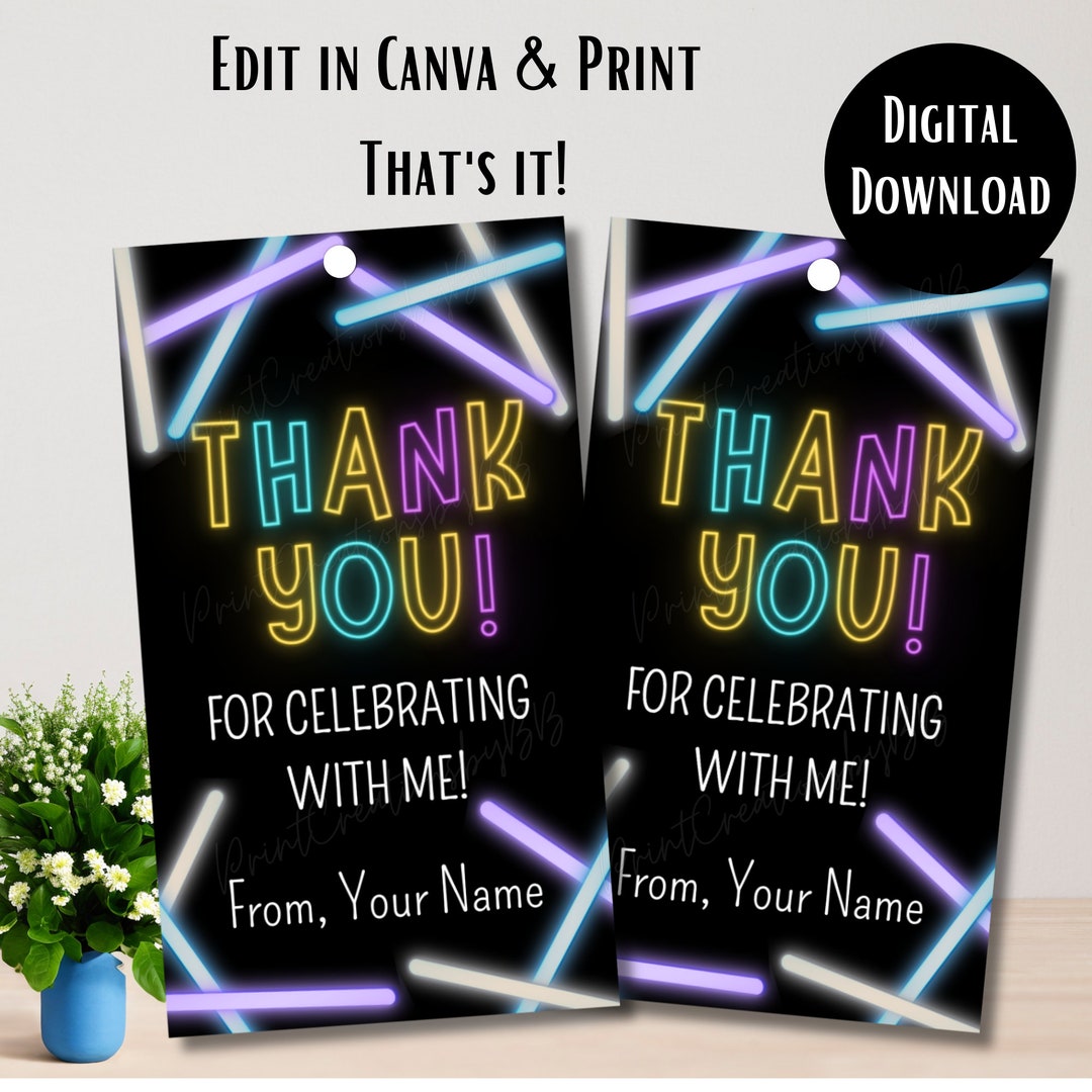 Glow Birthday Favor Tag | Neon Glow Tags | Glow Gift Tag | Neon Glow ...