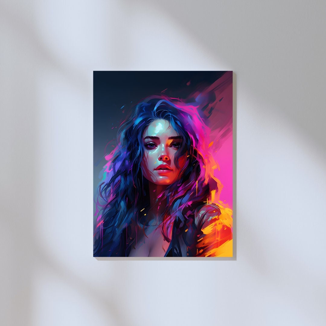 Portrait Synthwave Woman, Cyberpunk Art Poster, Colorful Painting ...