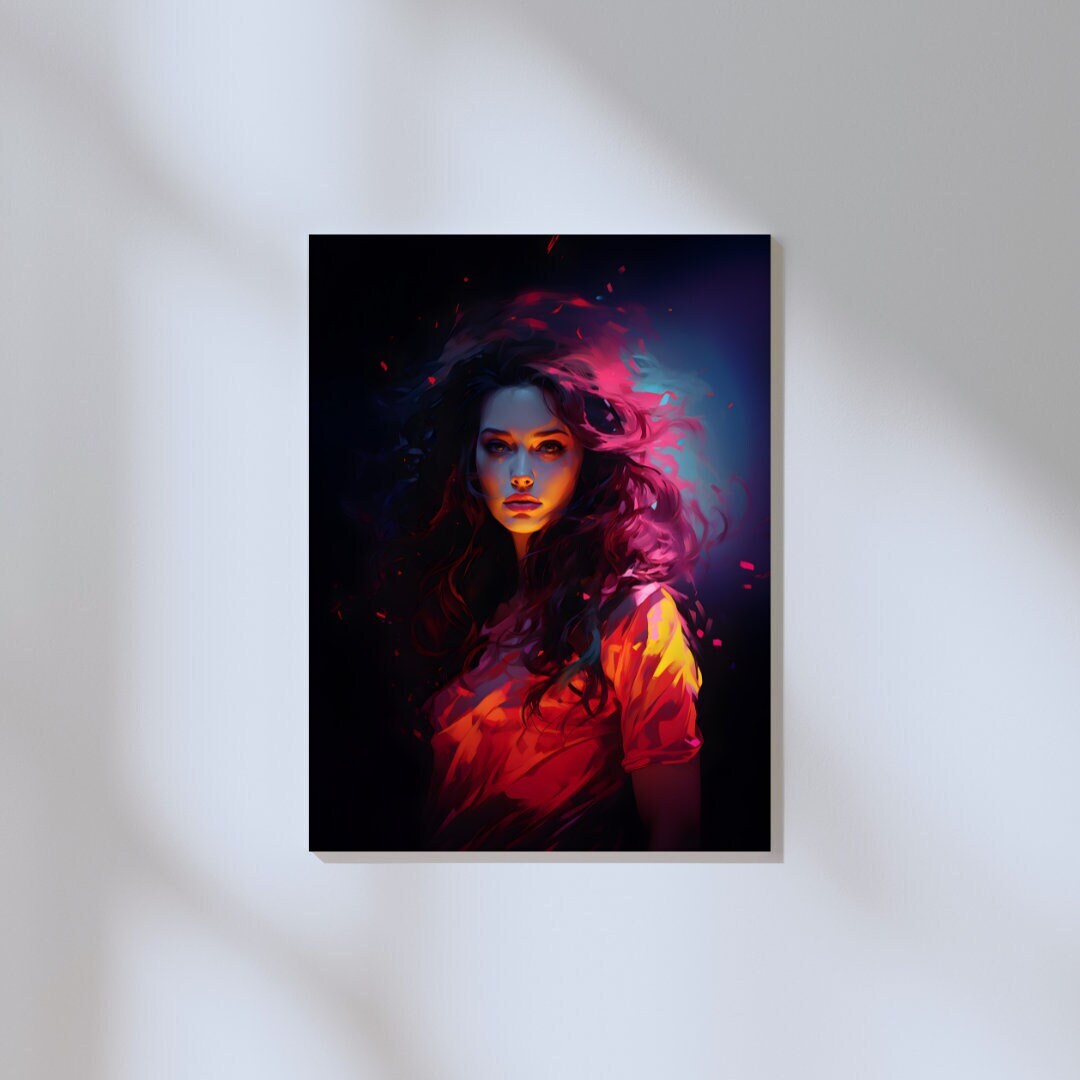 Portrait Synthwave Woman, Abstract Neon Art Poster, Colorful Painting ...