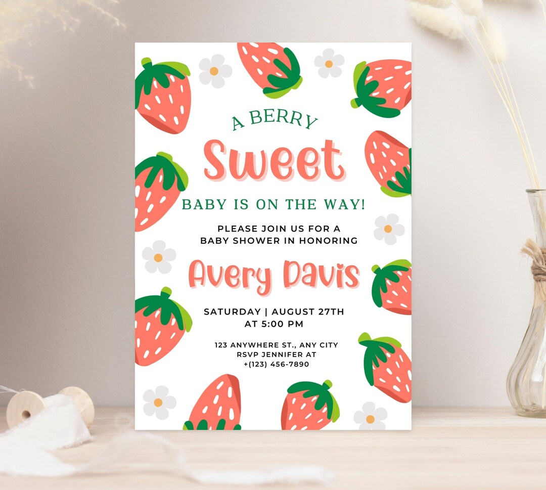 Editable Berry Sweet Baby Shower Invitation, Blush Berry Sweet Invite ...