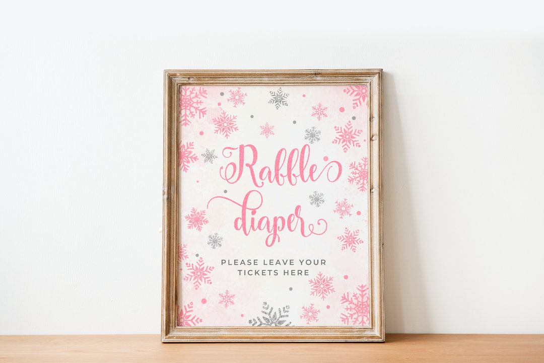 Diaper Raffle Sign Pink Snowflake Baby Shower, Girl Winter Baby Shower ...
