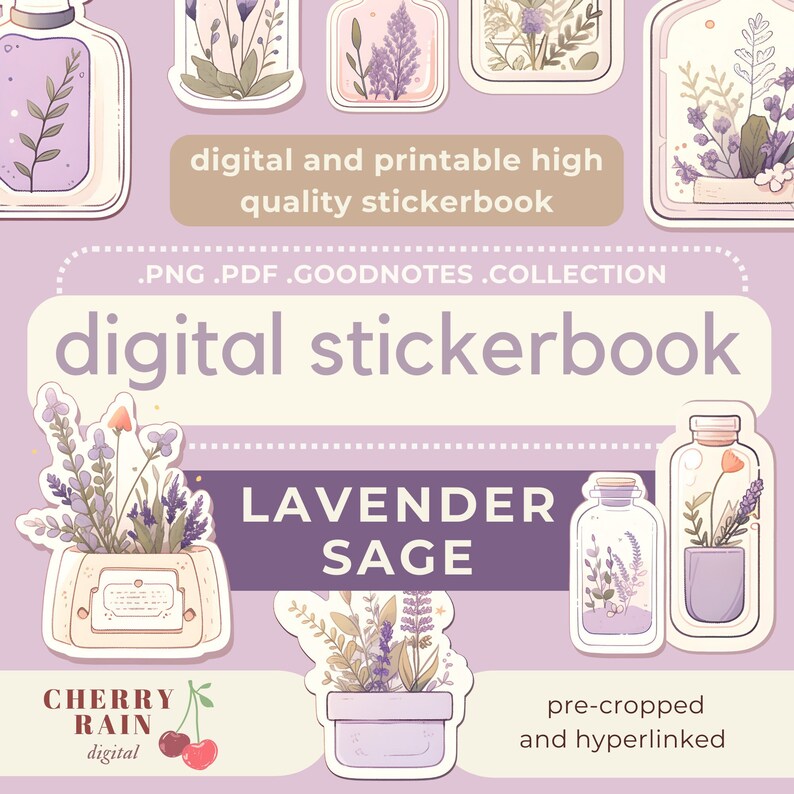 Digital Sticker Set - Lavender Sage - Goodnotes - Pngs - PDF ...