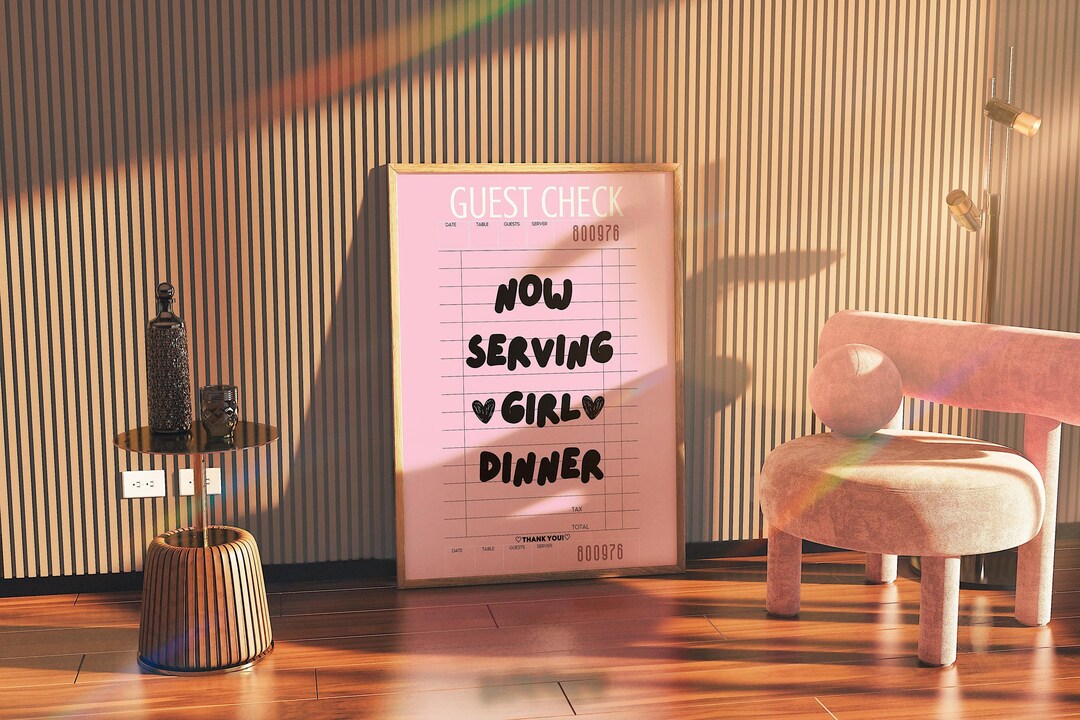 Pink Guest Check Print, Retro Wall Art Quote Funny Guest Check Wall Art ...
