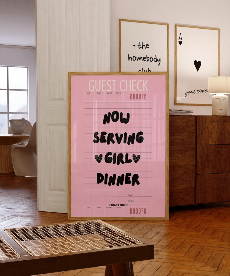Pink Guest Check Print, Retro Wall Art Quote Funny Guest Check Wall Art Pink Poster, Kitchen ...
