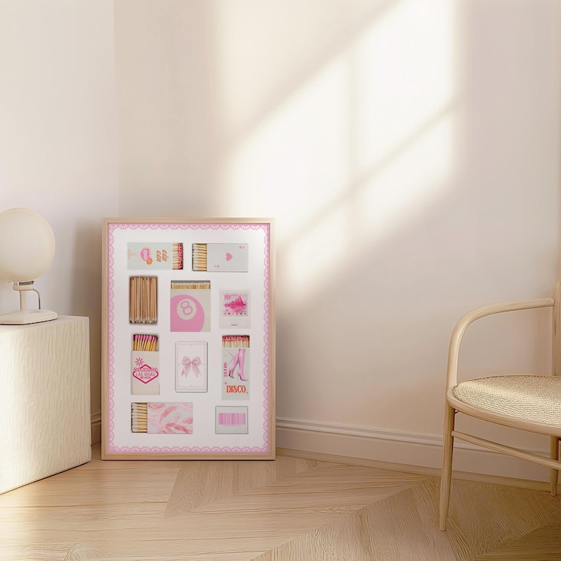 Pink Vintage Matchbox Print, Trendy Matches Poster, Retro Matchbook ...