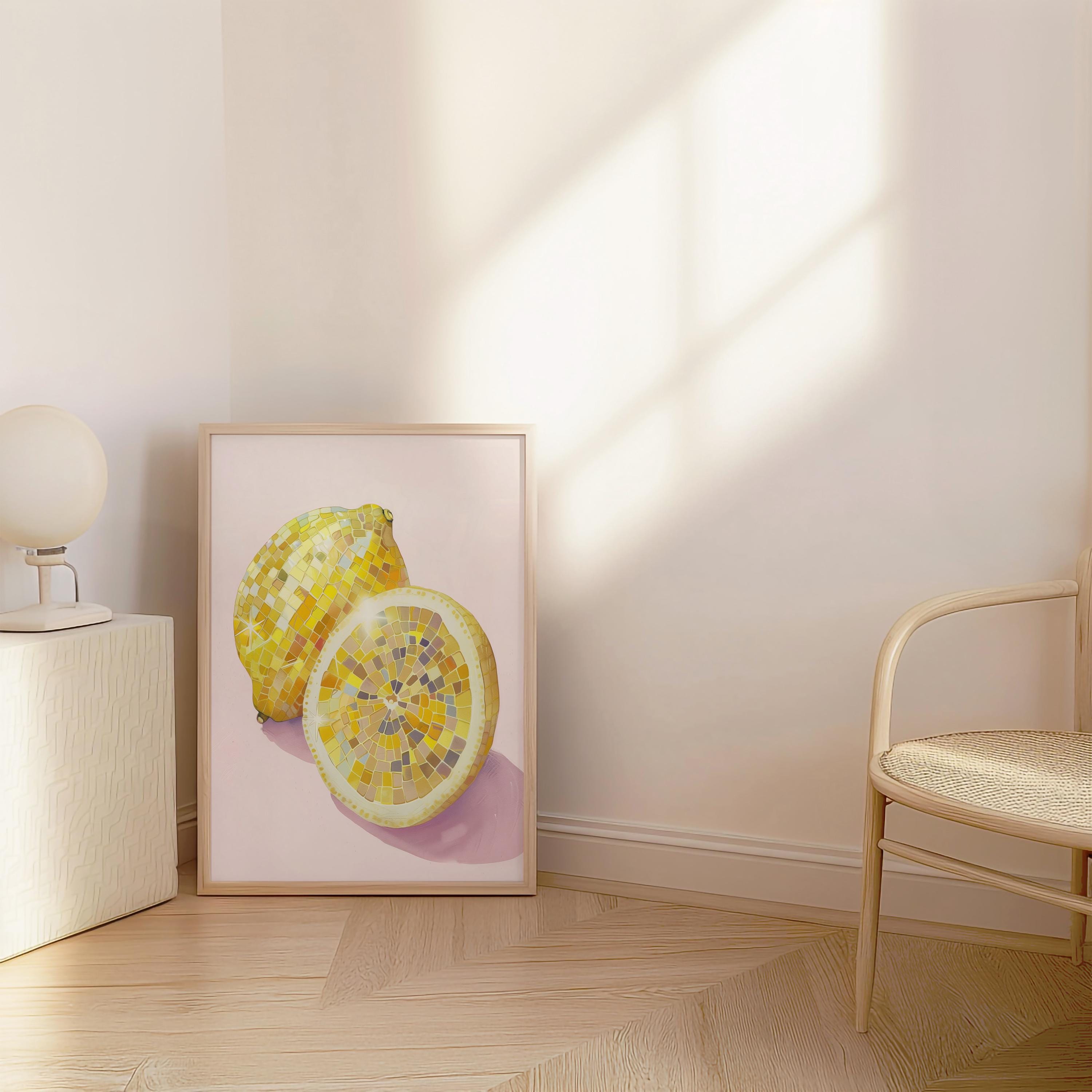 Disco Fruit Print, Lemon Disco Ball Poster, Glam Disco Ball Lemon ...