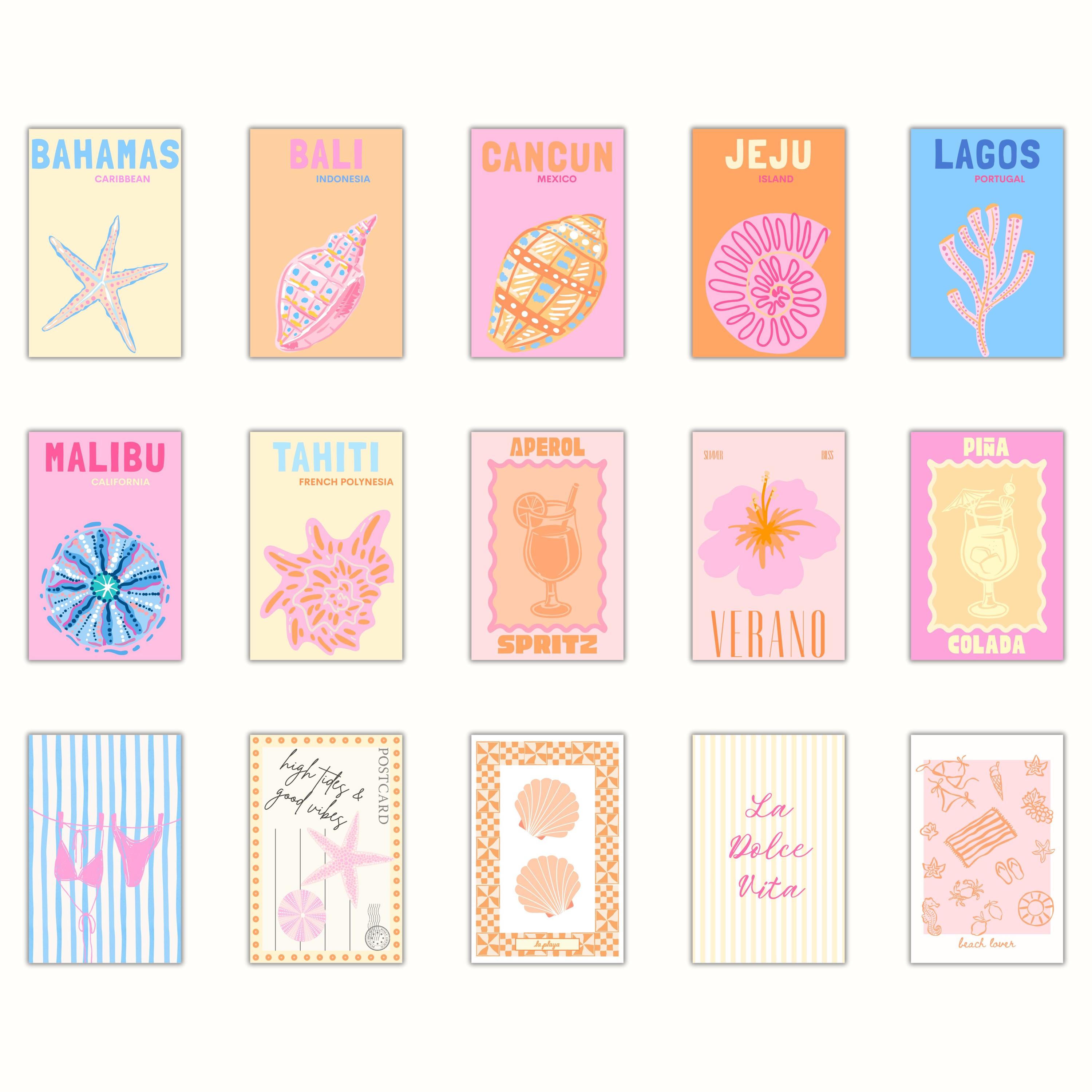 Coastal Vibe Summer Print Set, La Dolce Vita, Cute Beachy Art, 30 ...