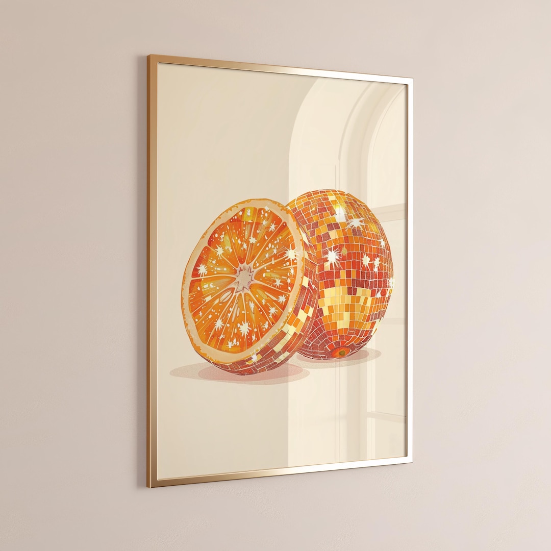 Disco Fruit Print, Disco Orange Poster, Glam Disco Ball Oranges ...
