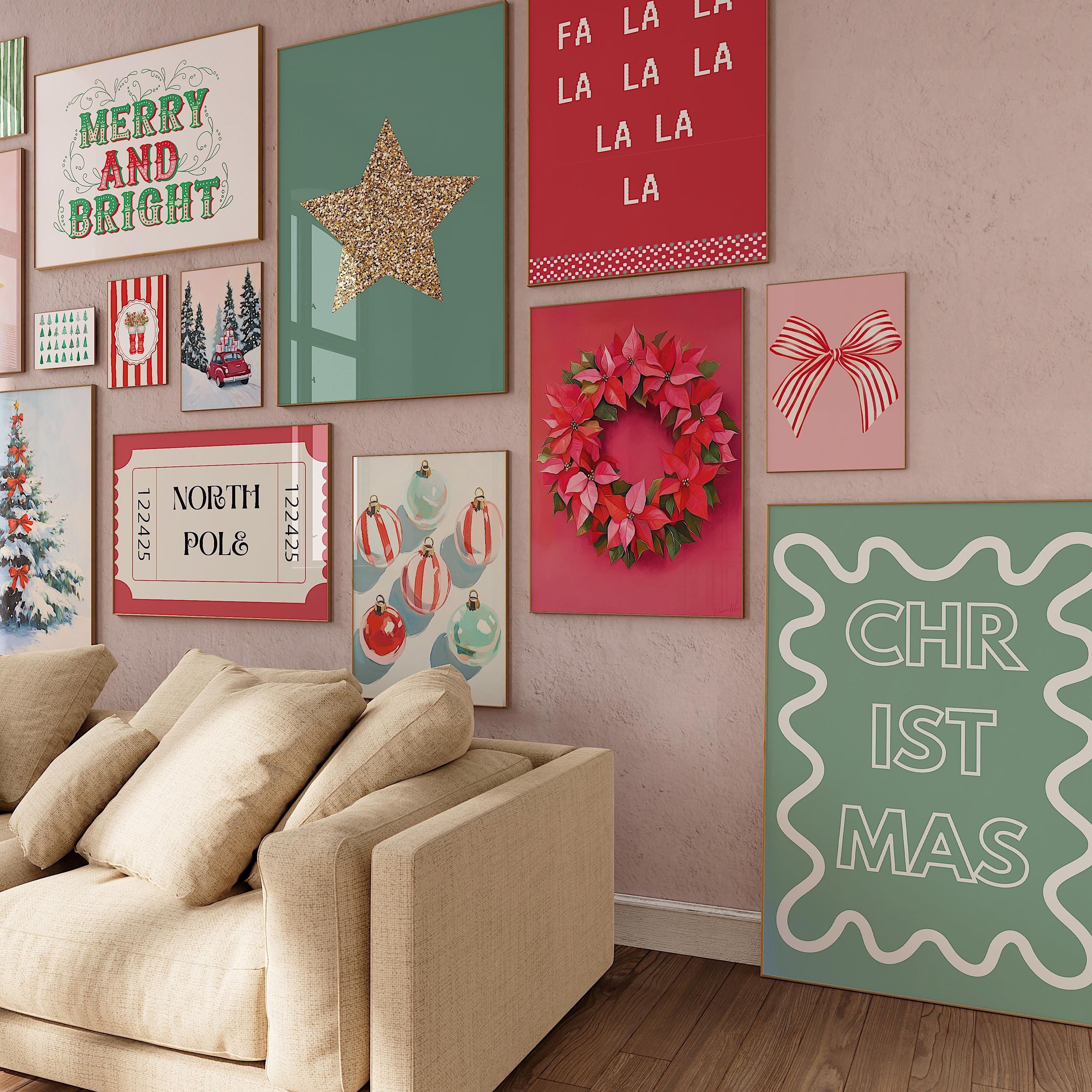 Christmas Printable Wall Art, 105 Trendy Xmas Prints, Pink Christmas ...