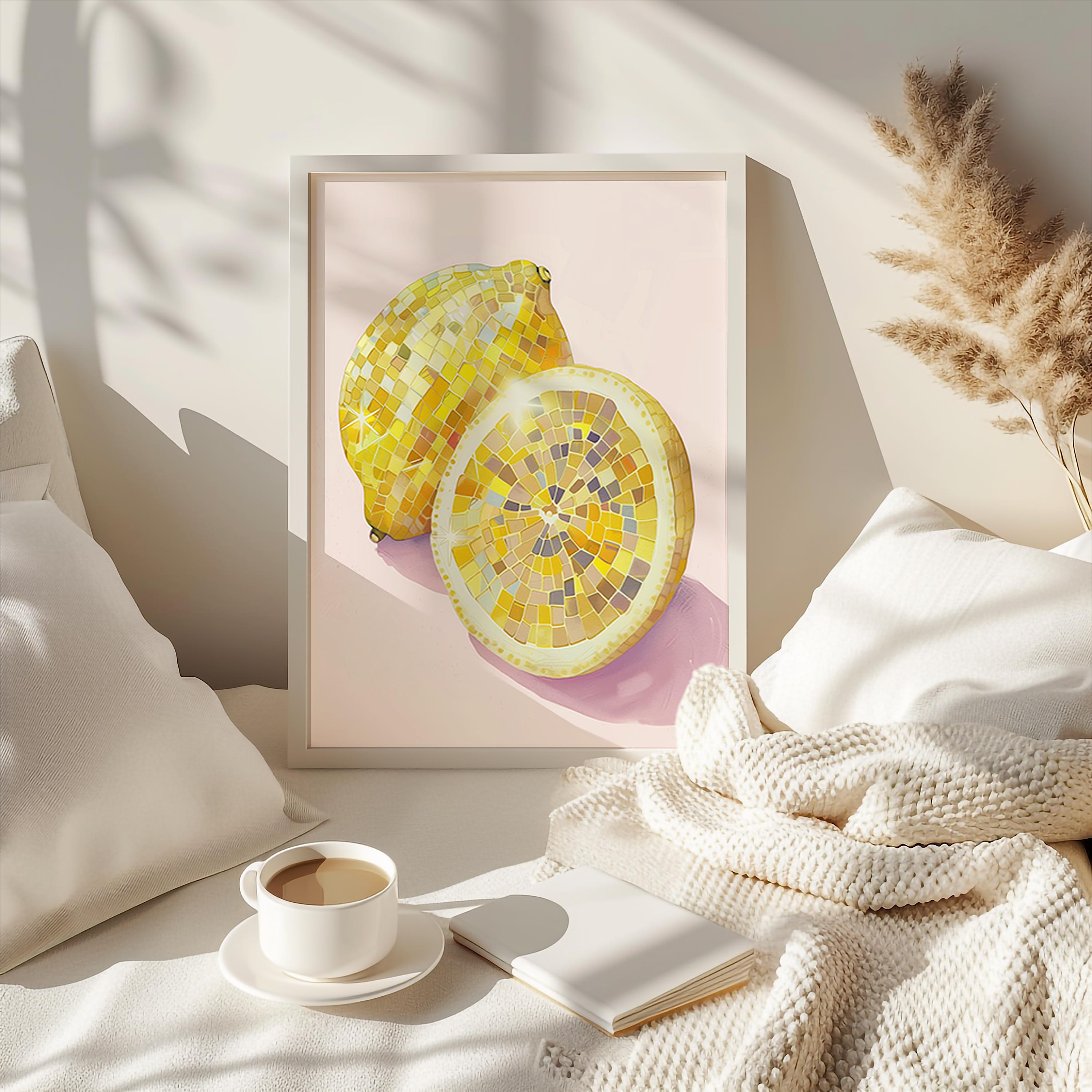 Disco Fruit Print, Lemon Disco Ball Poster, Glam Disco Ball Lemon ...