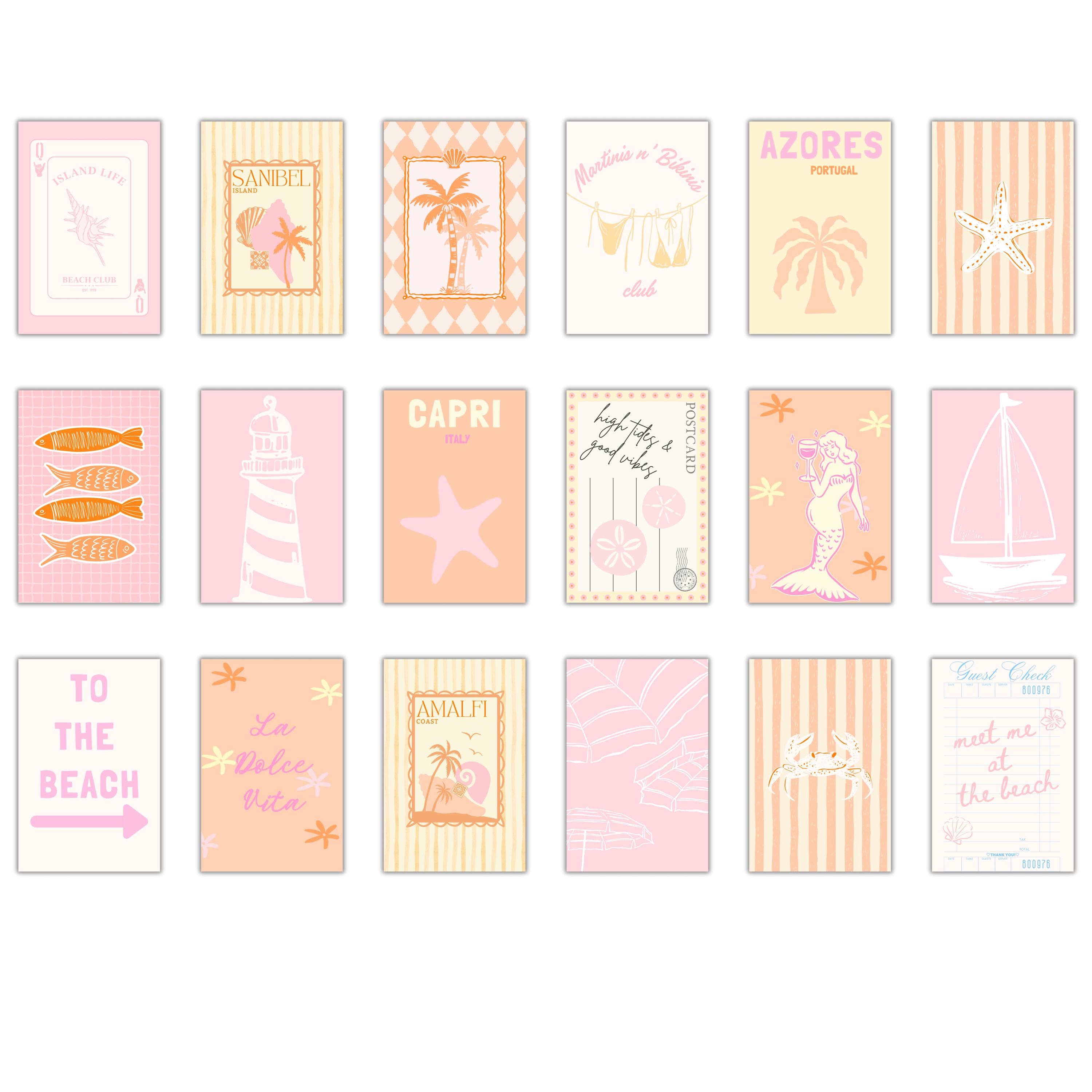 Coastal Vibe 18pc Summer Print Set, La Dolce Vita, Cute Beachy Art ...