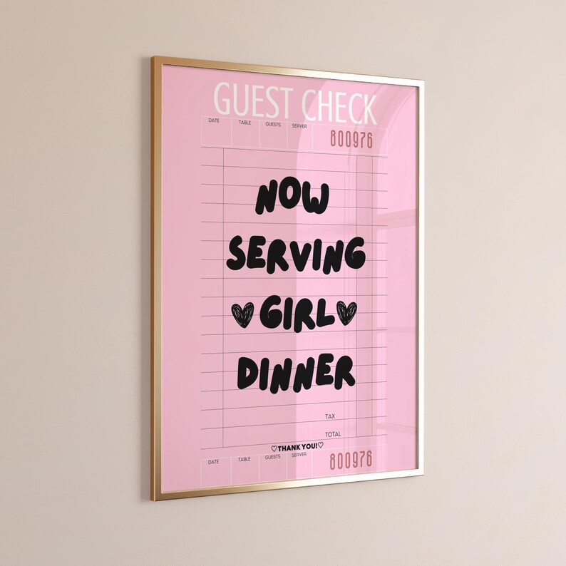 Pink Guest Check Print, Retro Wall Art Quote Funny Guest Check Wall Art Pink Poster, Kitchen ...