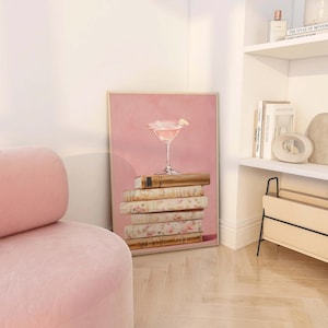 Pink Book Printable Art | Trendy Poster Stack of Books for Booklovers ...