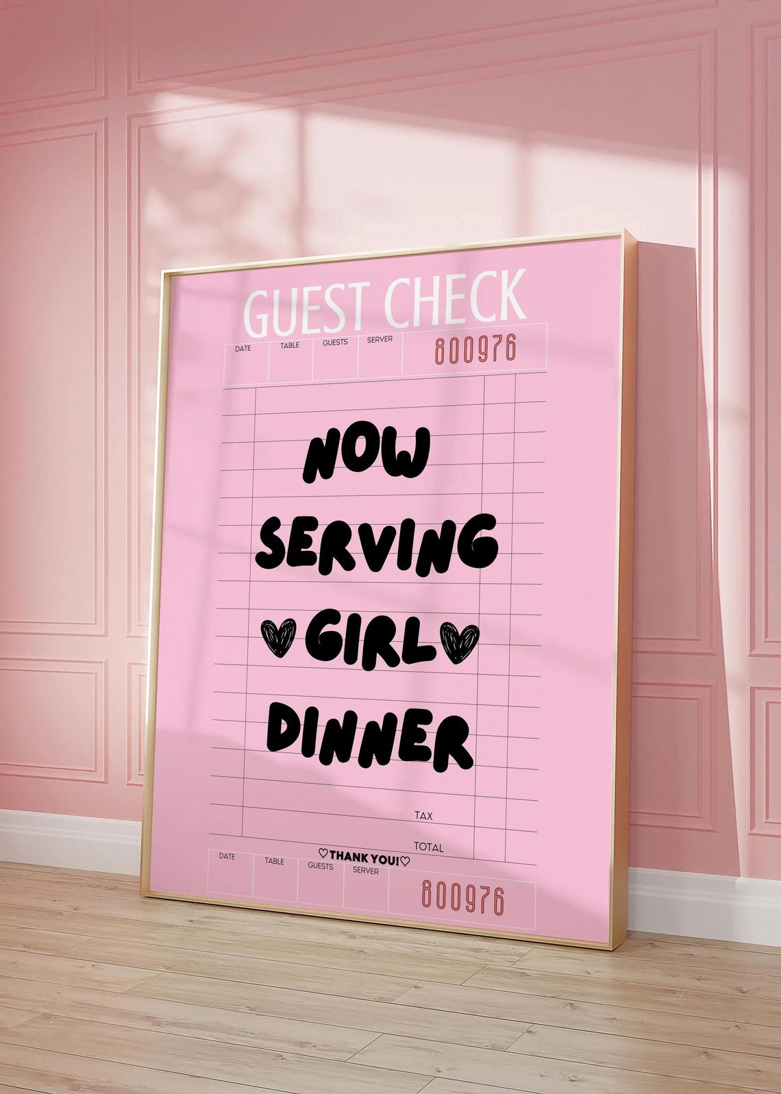 Pink Guest Check Print, Retro Wall Art Quote Funny Guest Check Wall Art ...