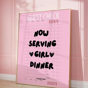 Pink Guest Check Print, Retro Wall Art Quote Funny Guest Check Wall Art Pink Poster, Kitchen ...