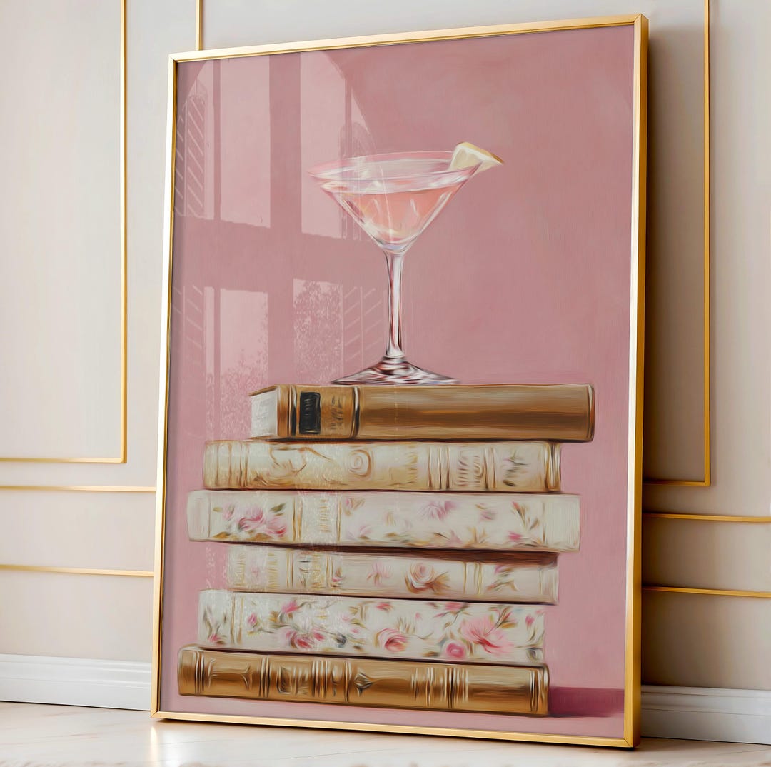Pink Book Printable Art | Trendy Poster Stack of Books for Booklovers ...