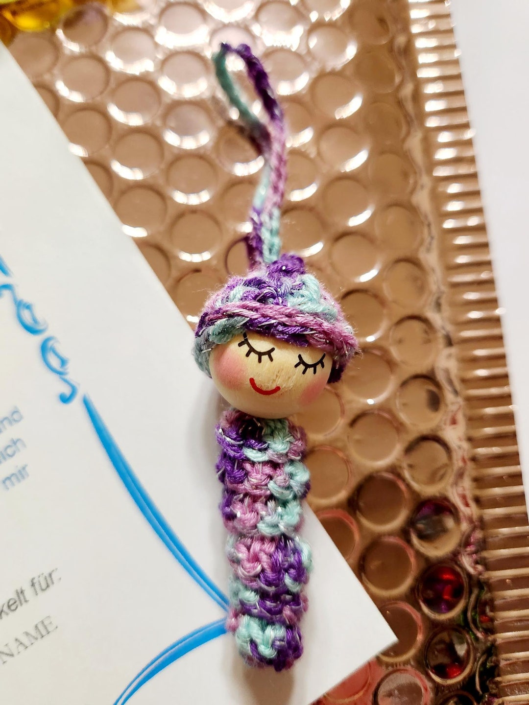 Worry Worm Naomi, Colorful Purple Rainbow Crocheted, Lucky Worm ...