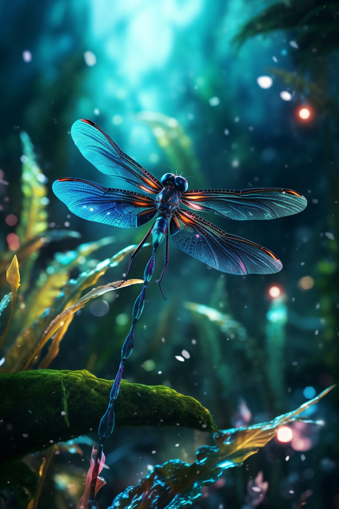 Surreal Forest Dragonfly Wallpaper Realism & Cosmic Fantasy Dark Cyan ...