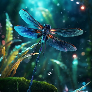 Surreal Forest Dragonfly Wallpaper Realism & Cosmic Fantasy Dark Cyan ...