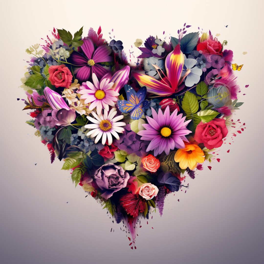 Digital Print Floral Heart Love Print Digital Print Wall Art FH002 - Etsy