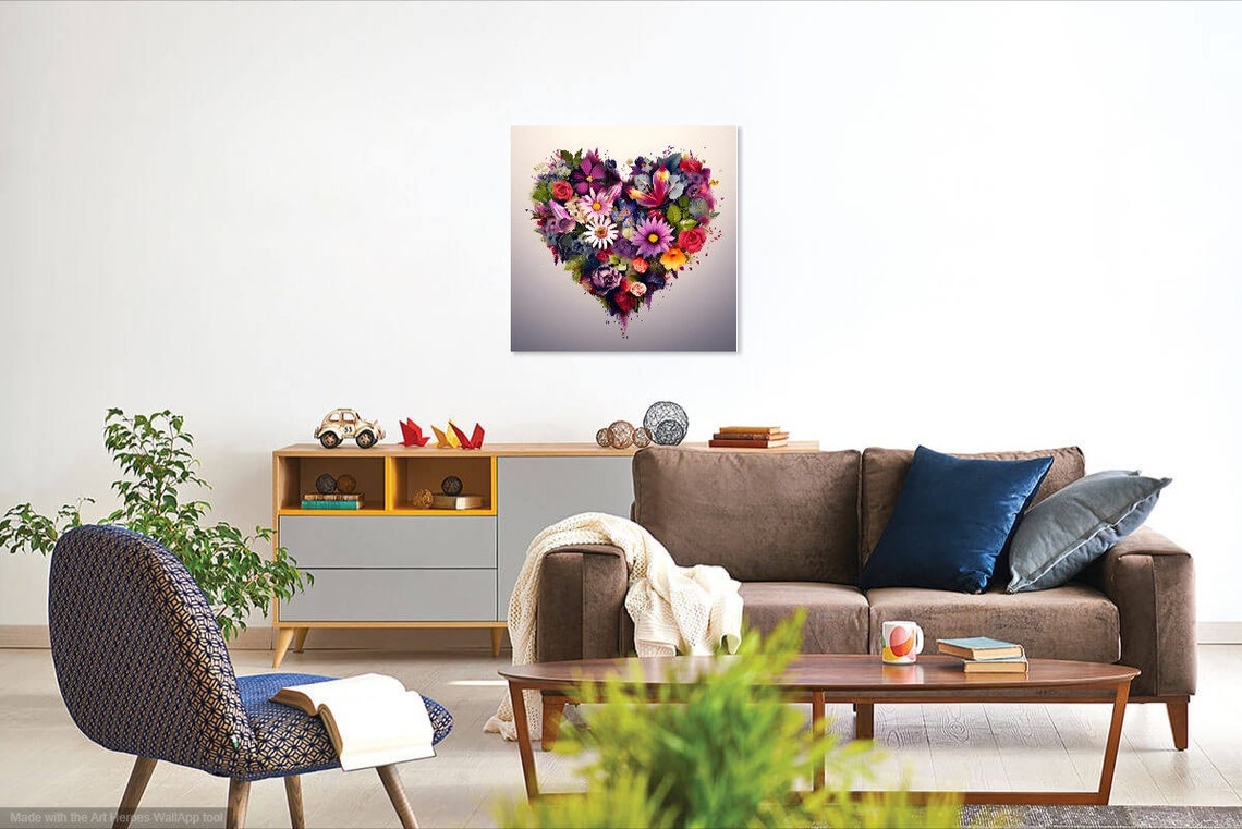 Digital Print Floral Heart Love Print Digital Print Wall Art FH002 - Etsy
