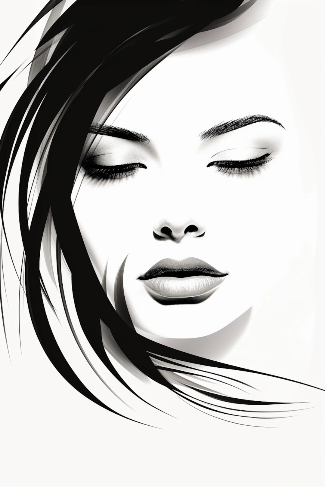 Impression numérique visage dessin au trait Dessin au trait du visage ...
