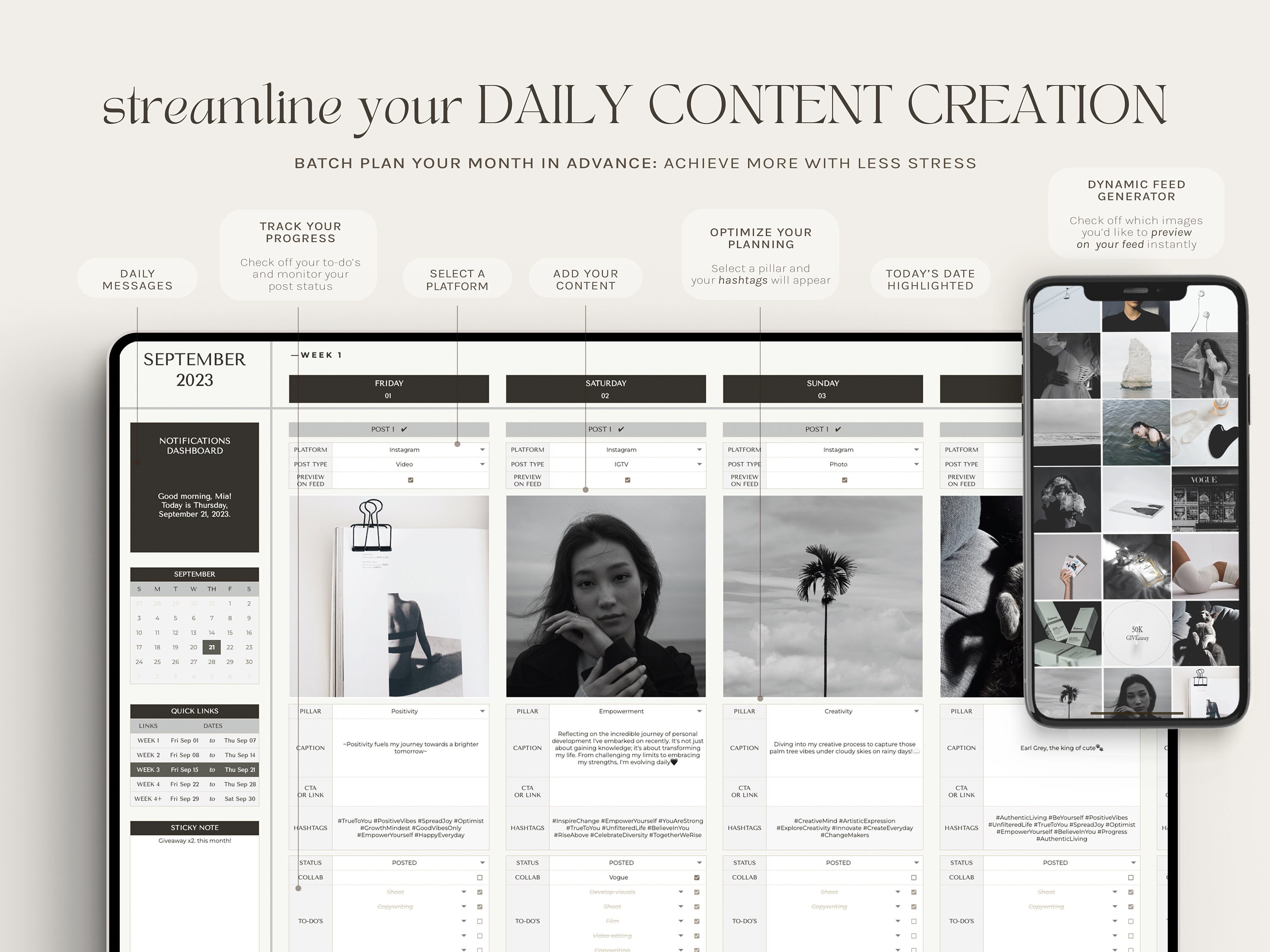 Simple Social Media Planner and Calendar Daily Content Planning Monthly ...