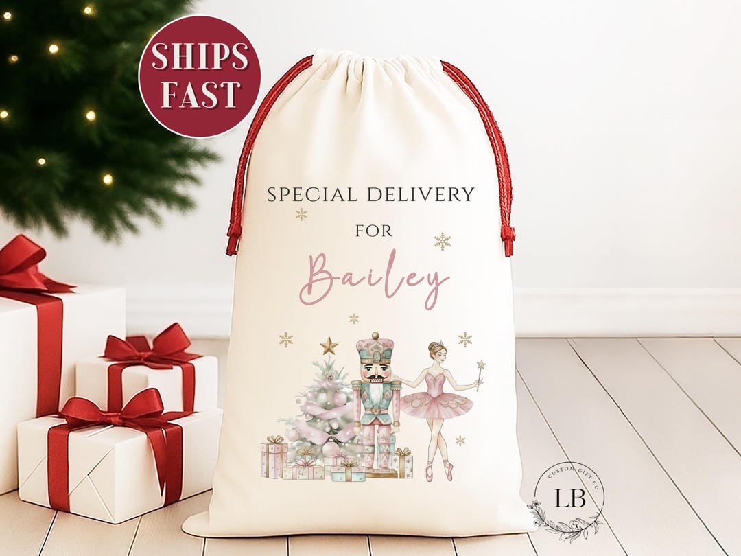 Nutcracker Ballerina Santa Bag Personalized, Santa Bag Gift Sack ...