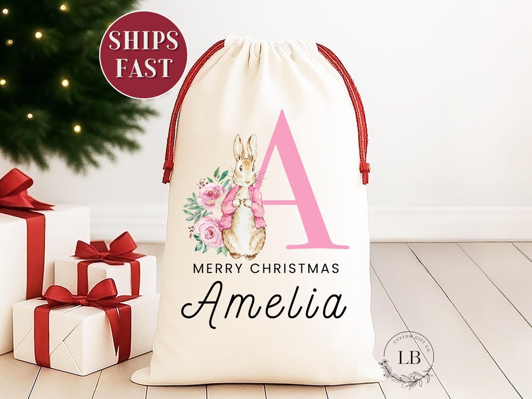 Baby Girl's First Christmas Initial Santa Bag, Santa Bag for New ...