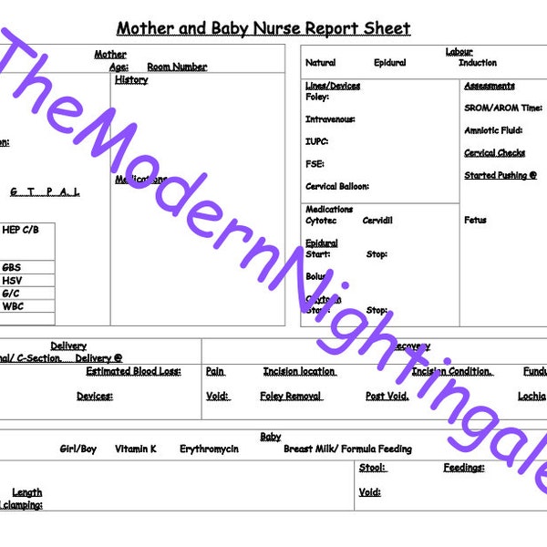 Ob Nurse Report Sheet - Etsy
