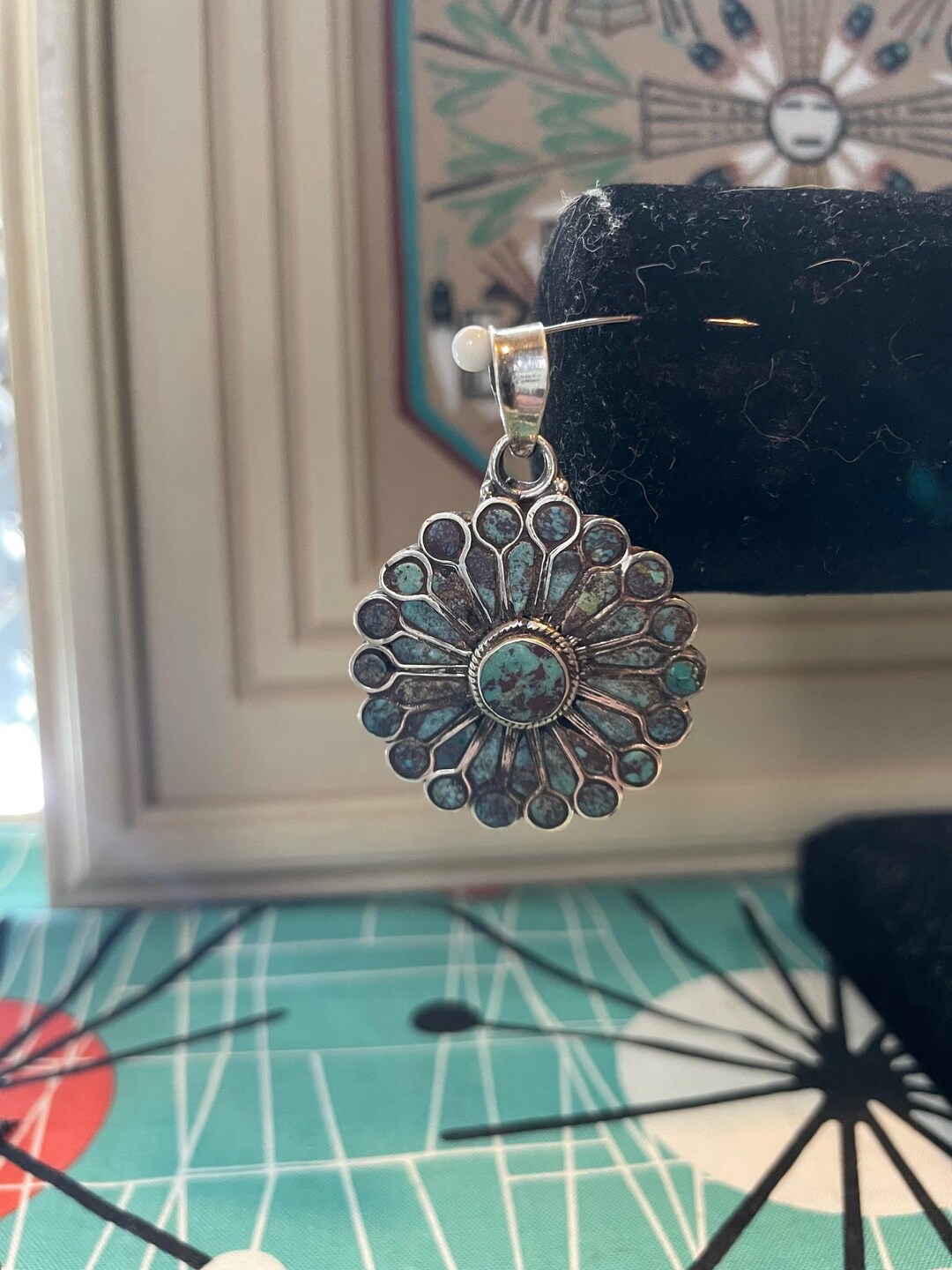 Handmade "sundial" Turquoise Pendant in Sterling Silver - Etsy