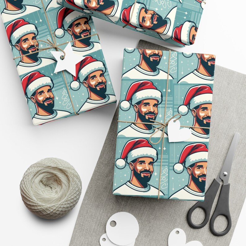 Drake Santa Hat Wrapping Paper Drake Gift Paper Christmas Gift Drake ...