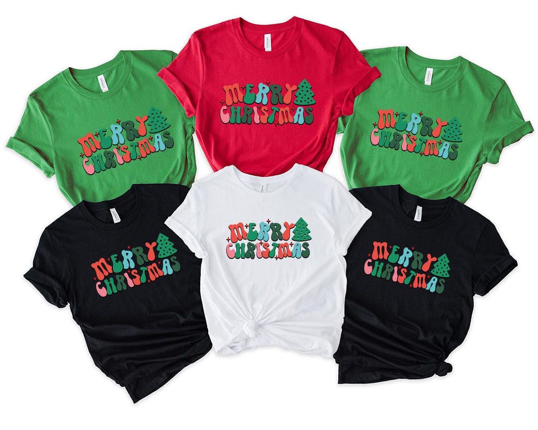 Merry Graphic Tees, Cute Christmas Tree Graphic T-shirt, Christmas ...