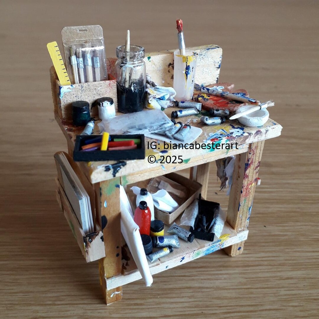 1:12 Scale Miniature Art Studio Table / Dollhouse Miniature Art ...