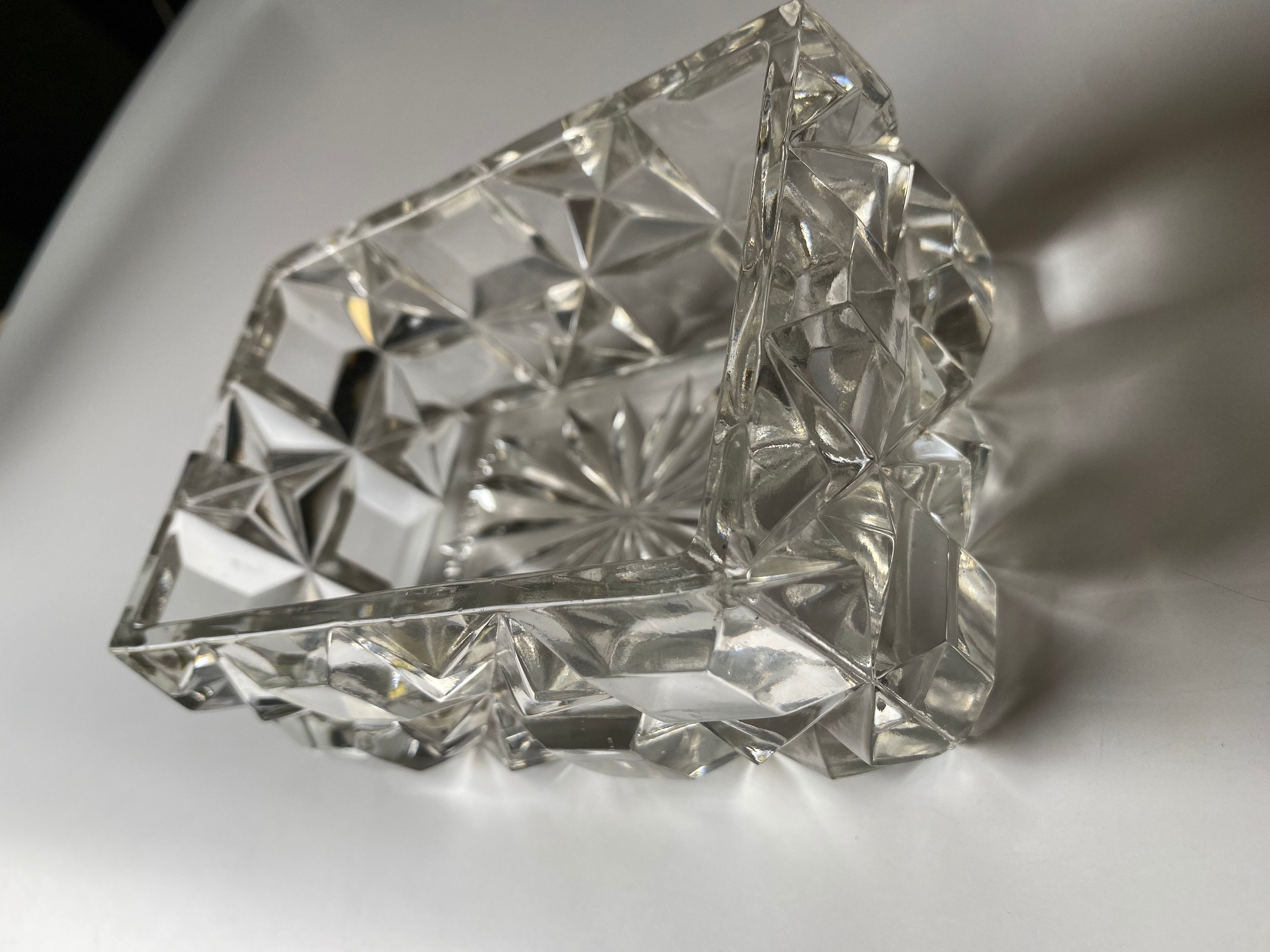 Vintage Clear Pressed Glass Box or Trinket Dish With Ice Cube Detail ...