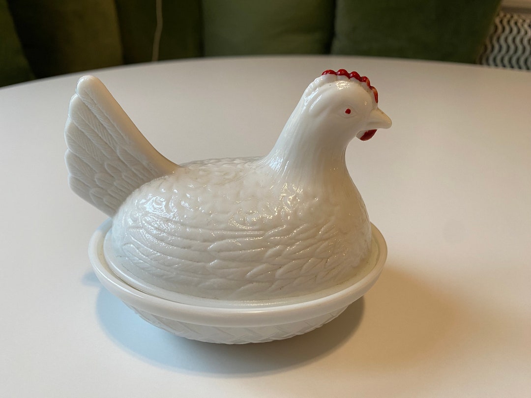 Vintage Milk Glass Lidded Chicken Trinket Dish - Etsy