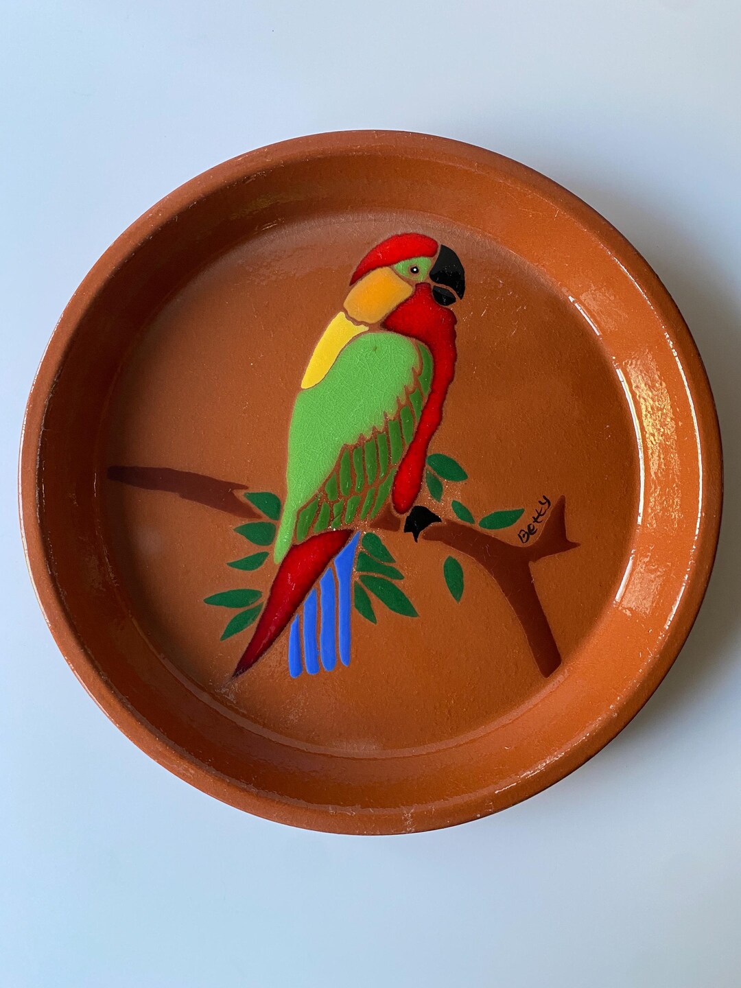 Vintage the Betty Company Terra Cotta Parrot Platter 12” Southwest ...