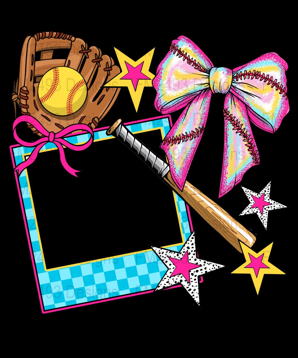 Softball Frame Digital, Softball Clipart, Glove Bat Bow, Softball Mom ...