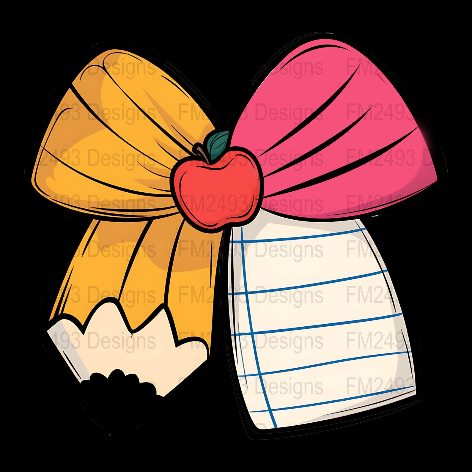 Back to School Digital Download, Teacher Gift Graphic, Apple Pencil Bow ...