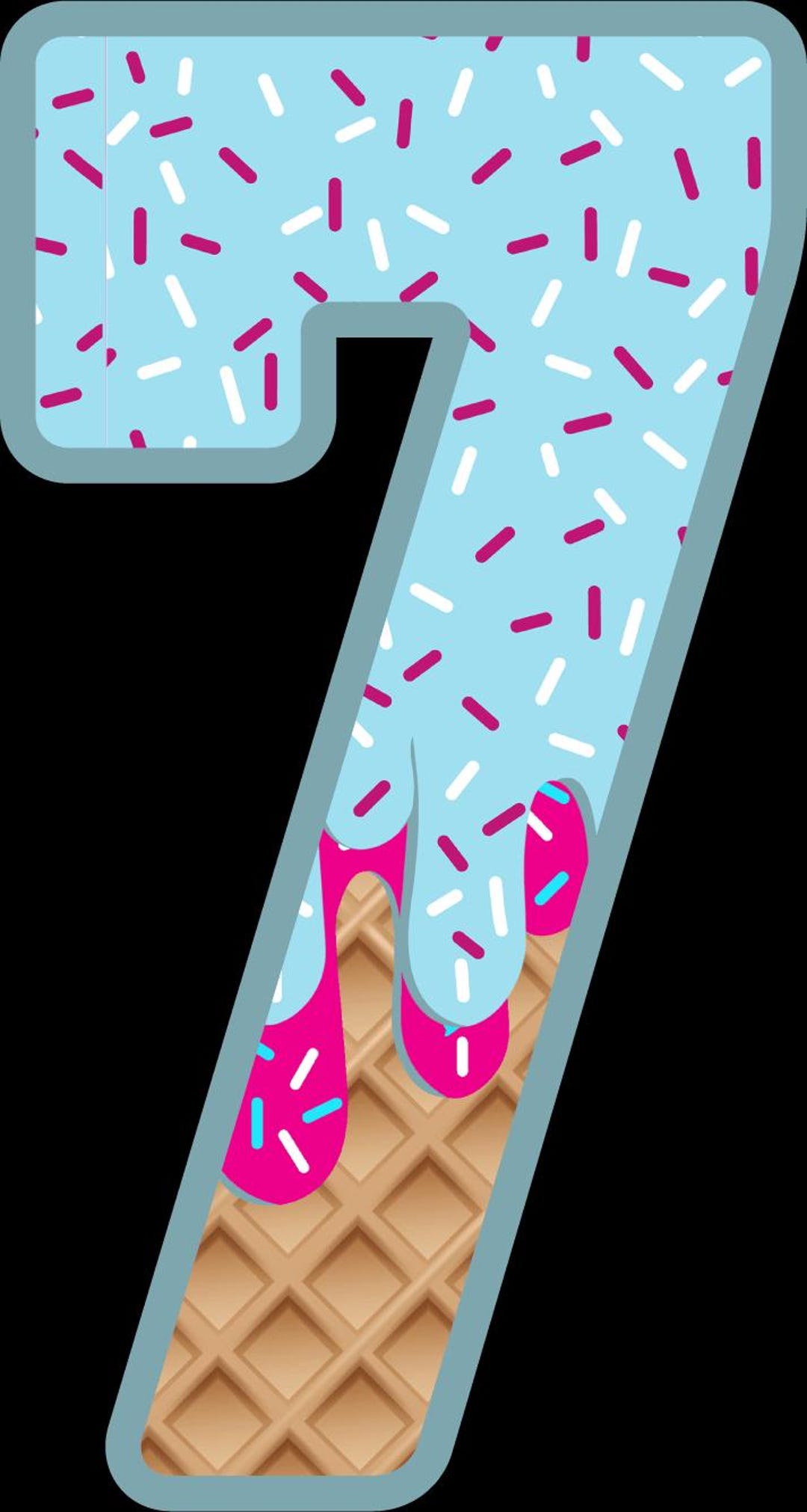 Number 7 Digital, Ice Cream Seven, Waffle Cone Font, Birthday Number ...
