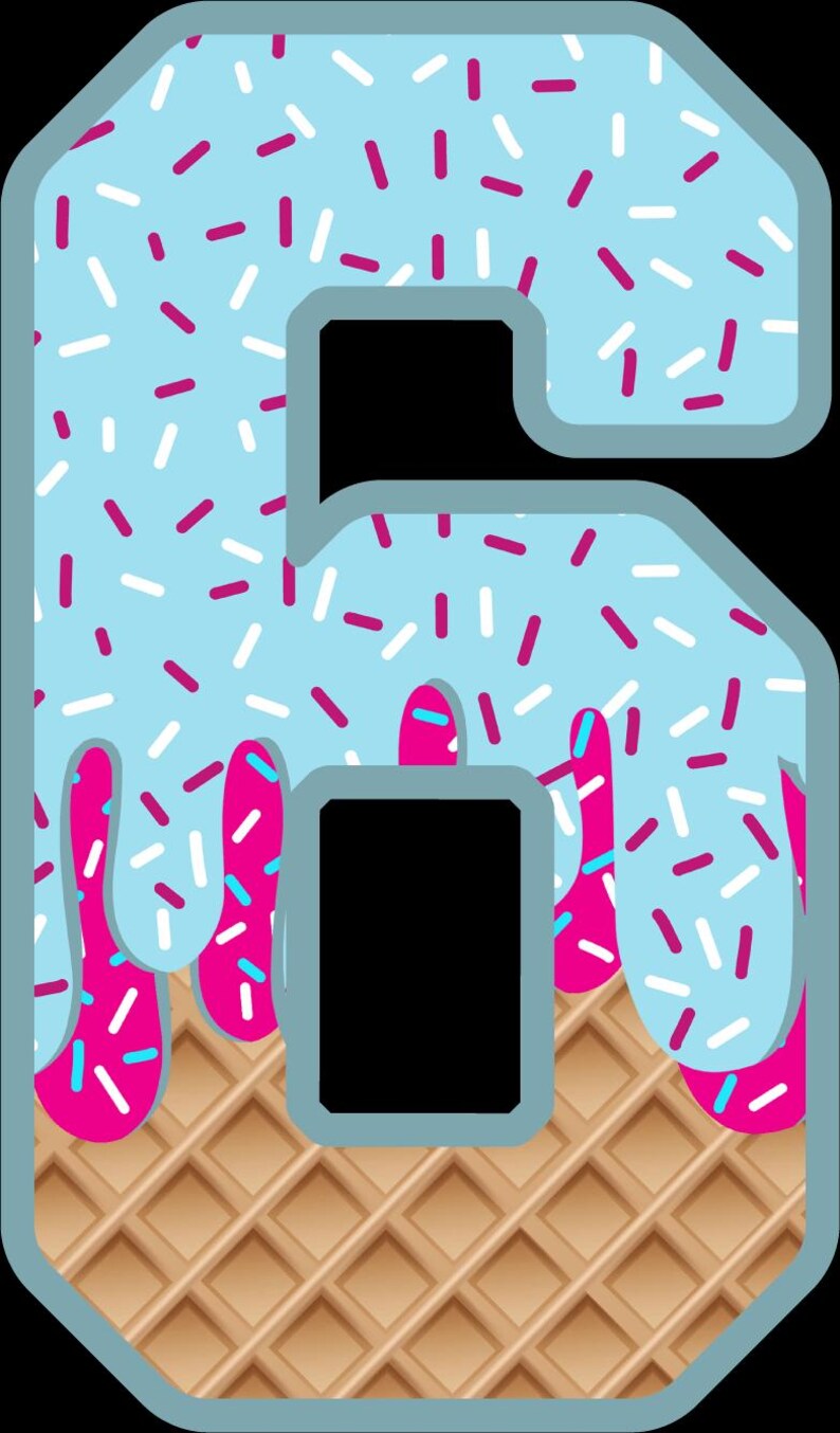 Digital Number 6, Donut Font Clipart, Ice Cream Number, Waffle Cone ...