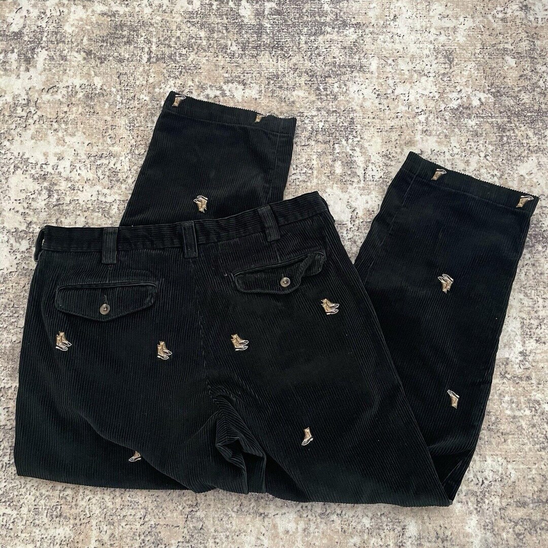LL Bean Mens Black Corduroy Pants 34 Duck Boot Embroidery AOP Vtg ...